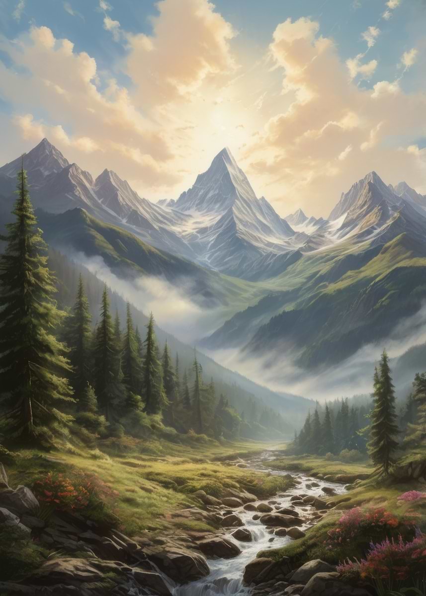 'Mountain Valley Landscape' Poster, picture, metal print, paint by ...
