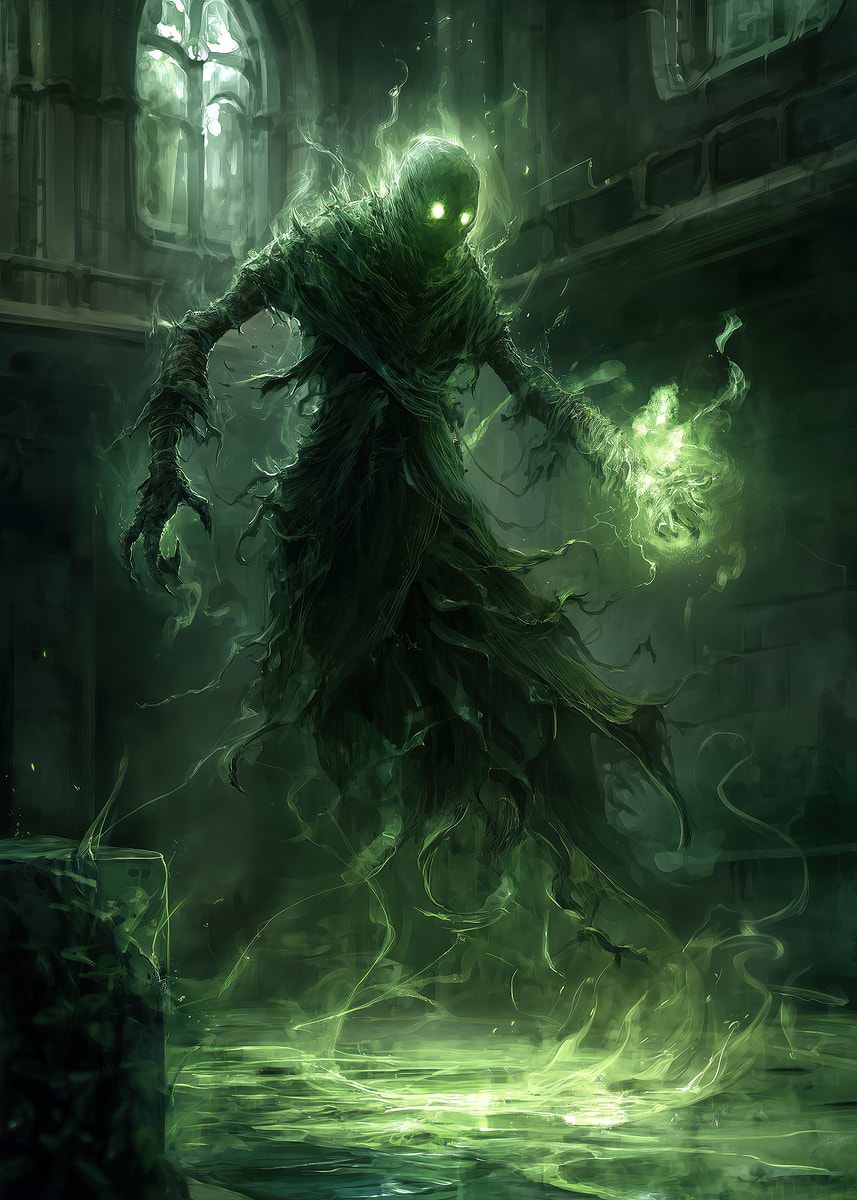 'Ethereal Green Spirit In Stone Hall' Poster, picture, metal print ...