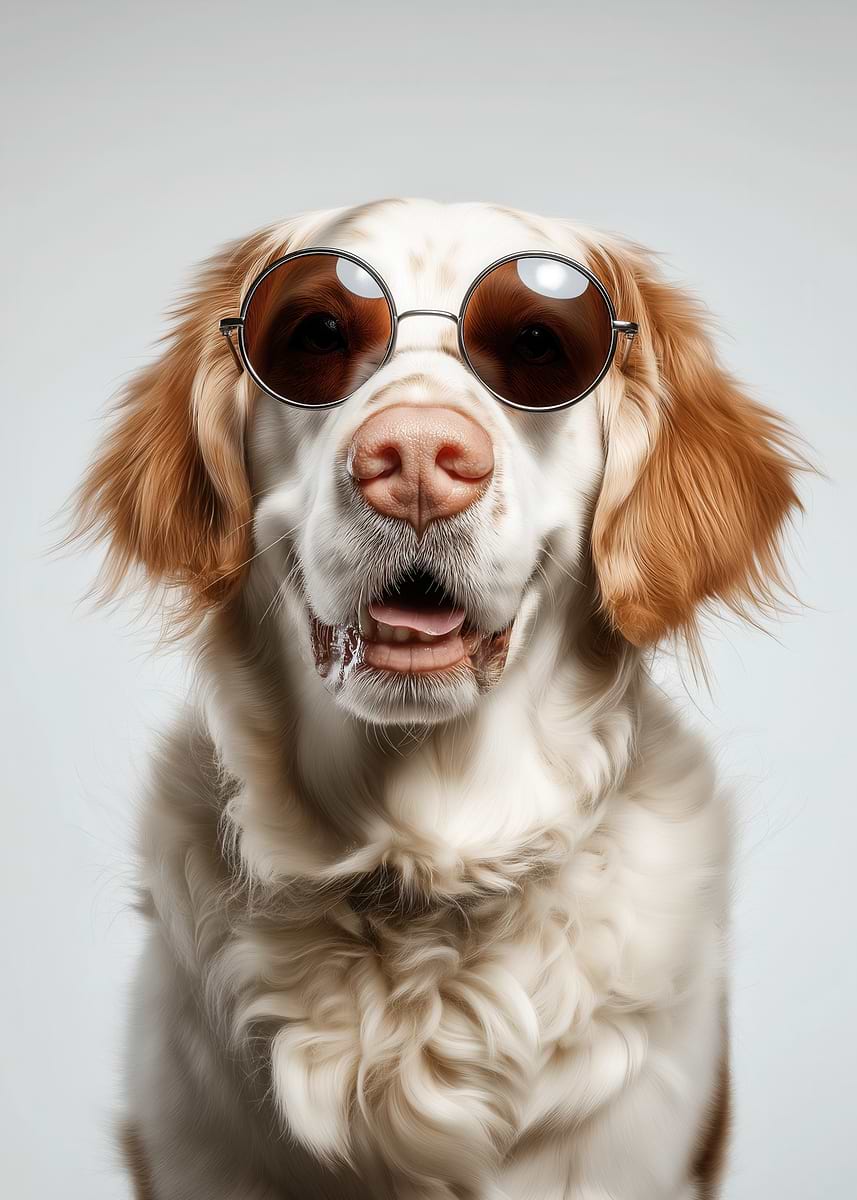 'Cool Clumber Spaniel Dog with Sunglasses Portrait' Poster, picture ...