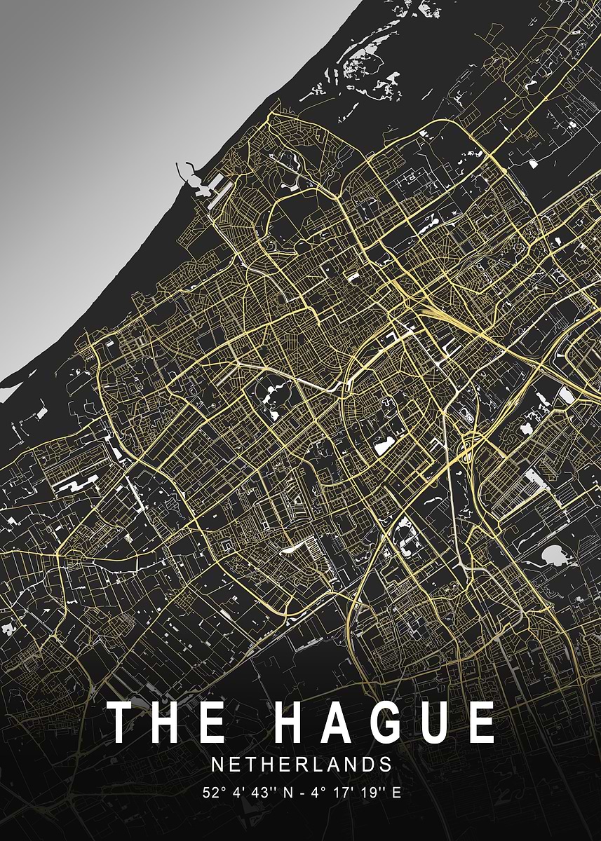 'The Hague Silver City Map' Poster, picture, metal print, paint by ...