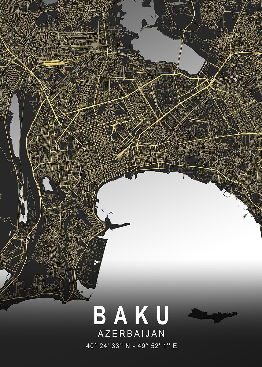 'Baku Silver City Map' Poster, picture, metal print, paint by ...