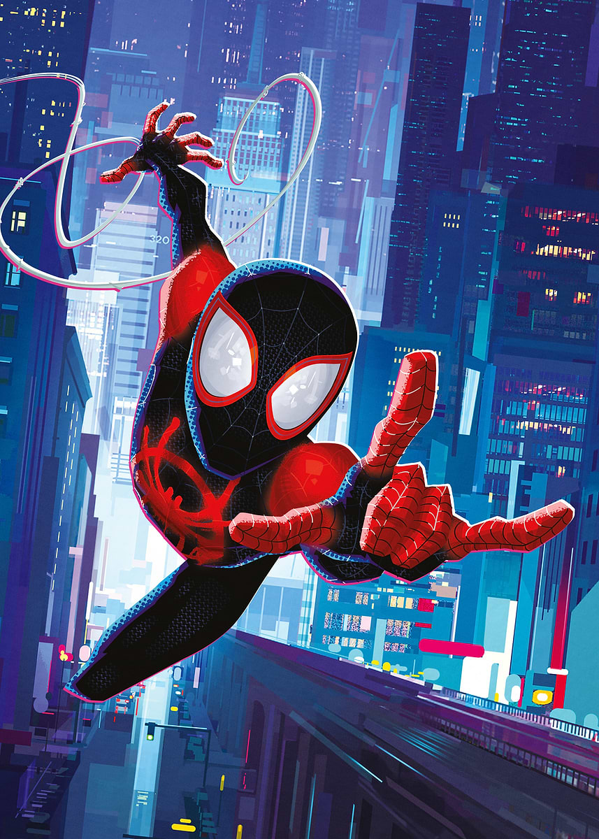 'Into the Spider-Verse Miles Morales in Action' Poster, picture, metal ...