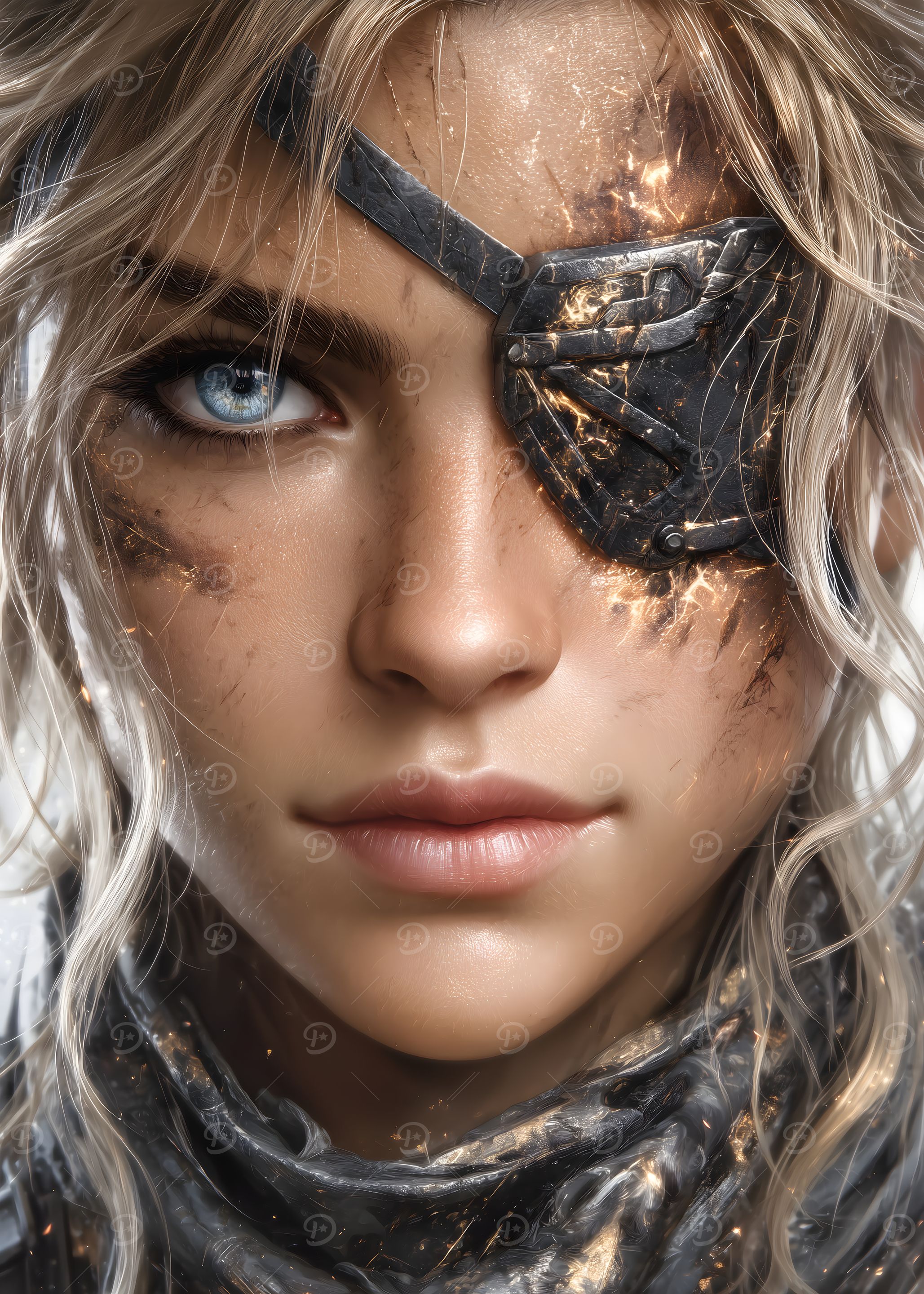 'Female Warrior with Eye Patch Portrait' Poster, picture, metal print ...