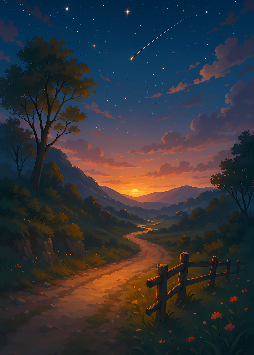 'Path Toward Sunset Between Mountains' Poster, picture, metal print ...