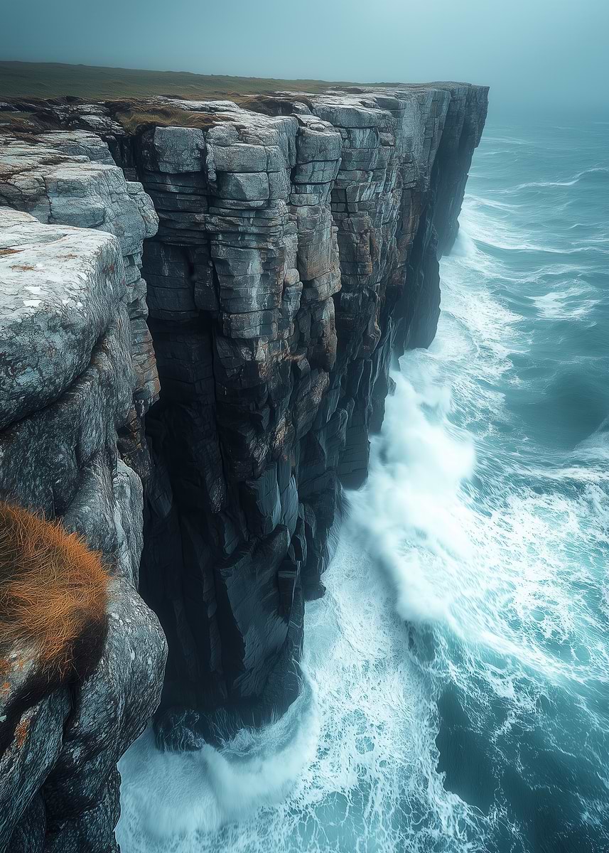 'Coastal Cliffside with Crashing Waves' Poster, picture, metal print ...