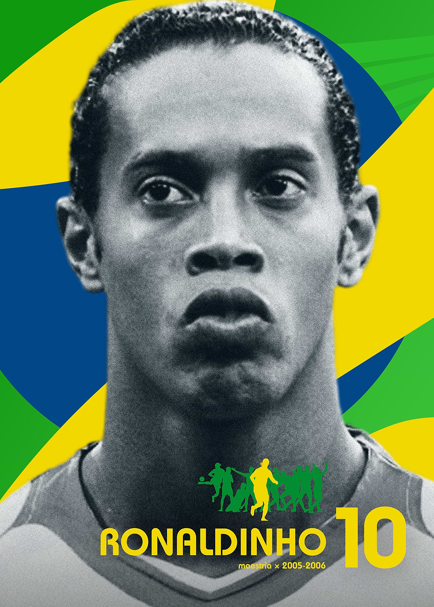 'Ronaldinho Portrait with Brazilian Flag' Poster, picture, metal print ...