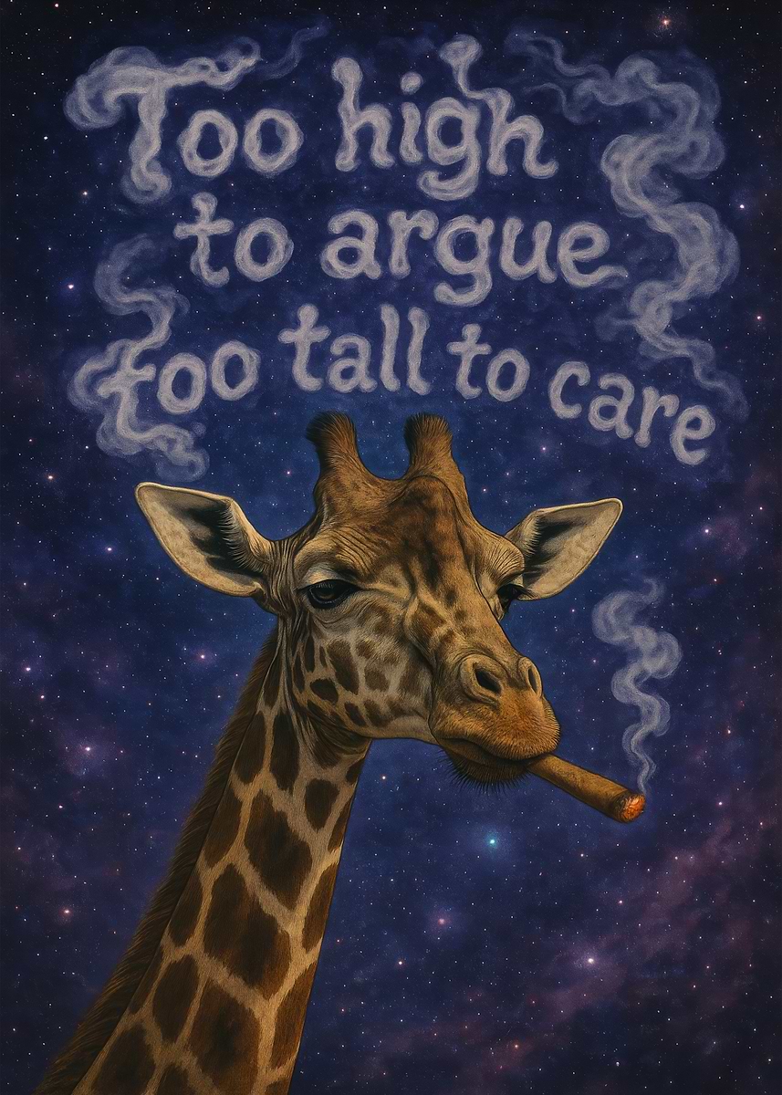 'Stoned Giraffe Smoking in Space' Poster, picture, metal print, paint ...
