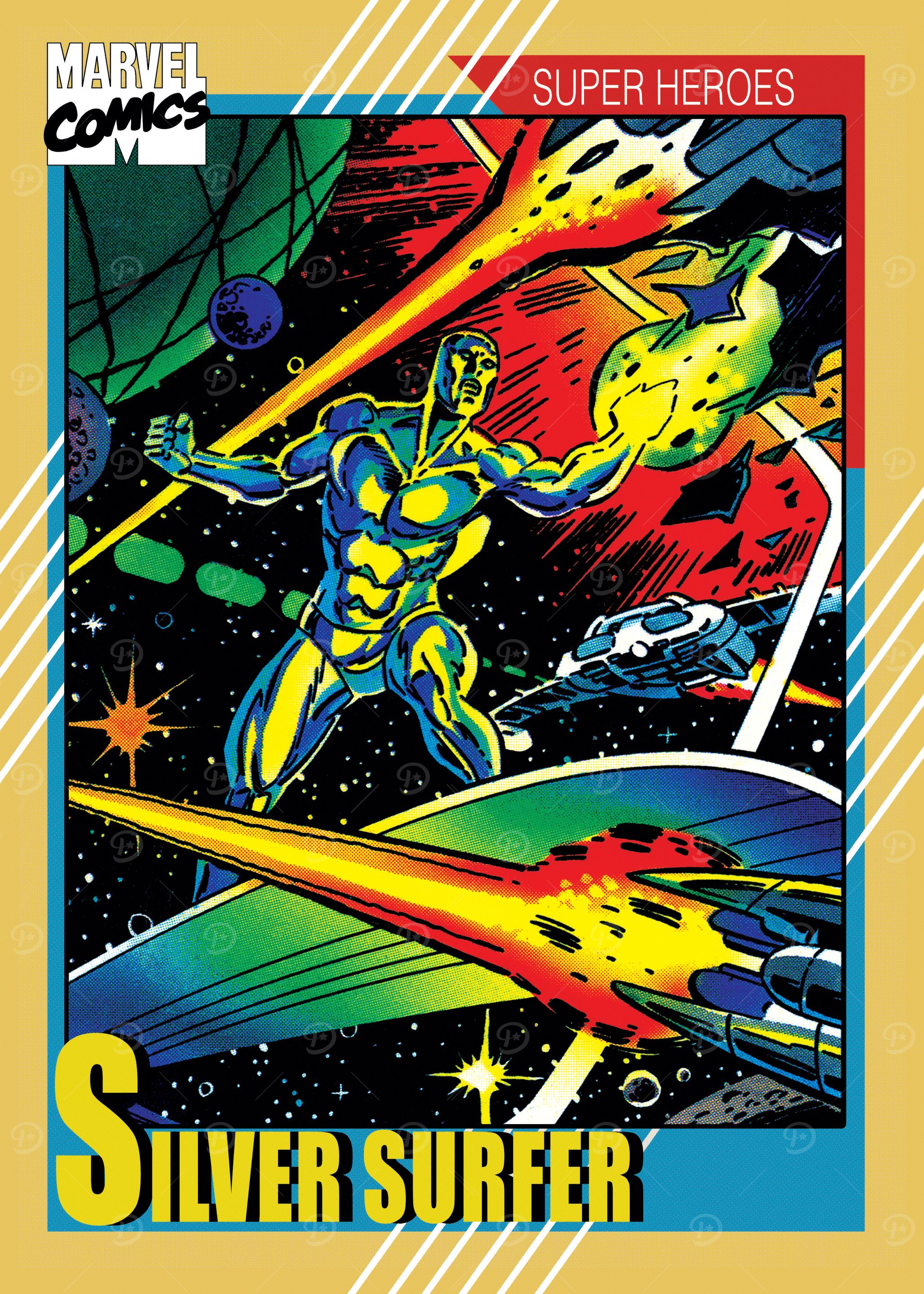 'Silver Surfer Retro Trading Card' Poster, picture, metal print, paint ...