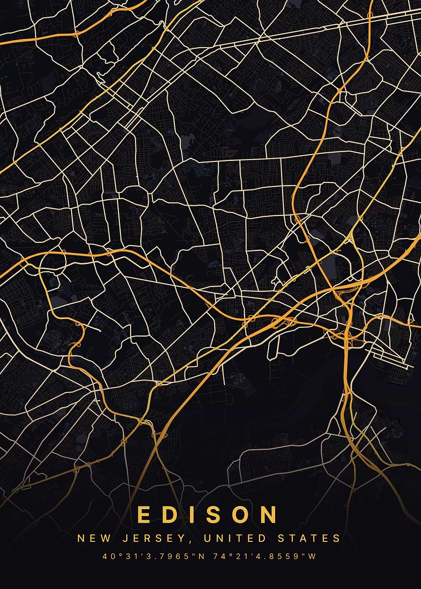 'Edison, New Jersey USA Map' Poster, picture, metal print, paint by ...