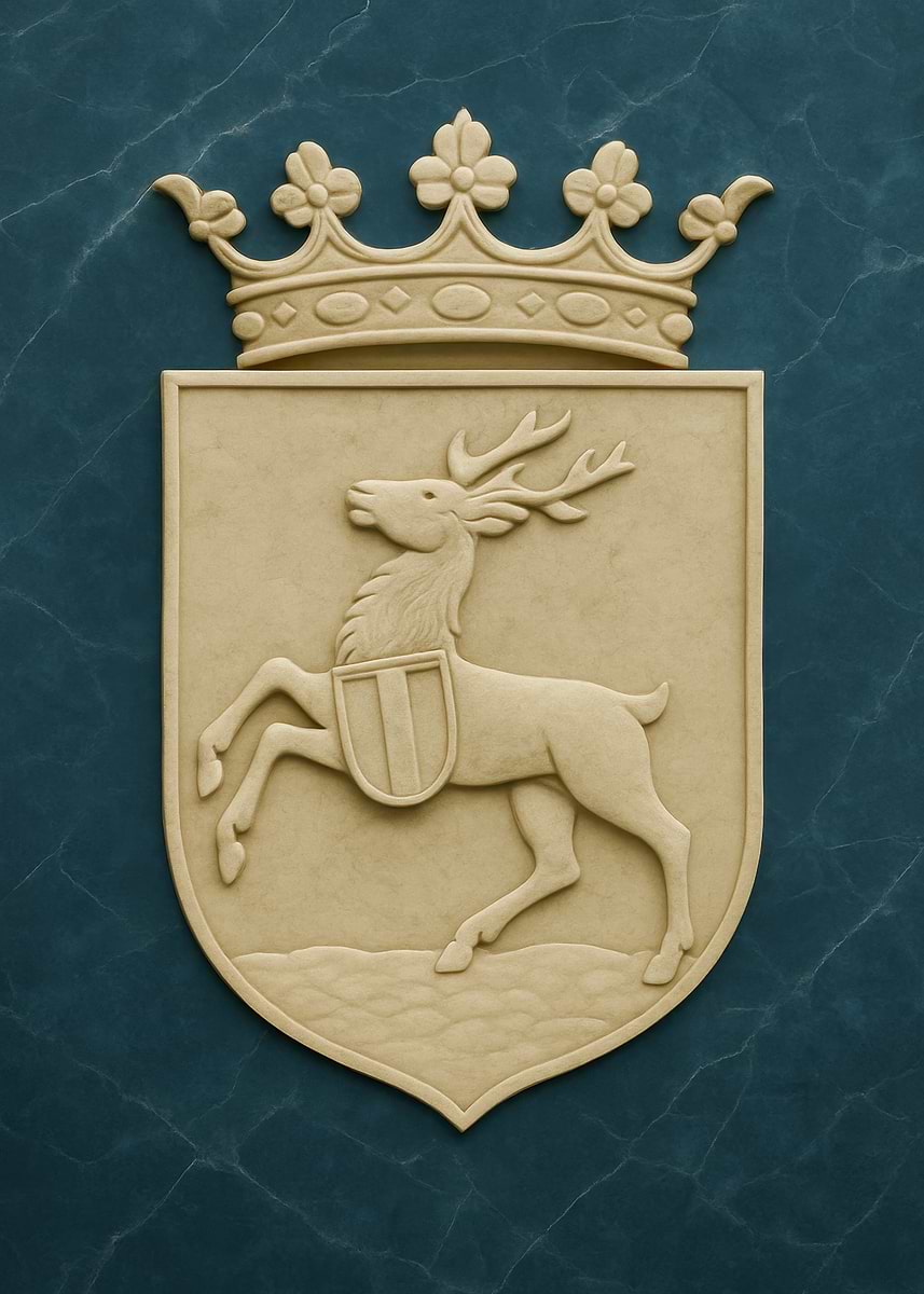 'Turnhout Coat of Arms – Heraldic Stag Emblem with Crown' Poster ...