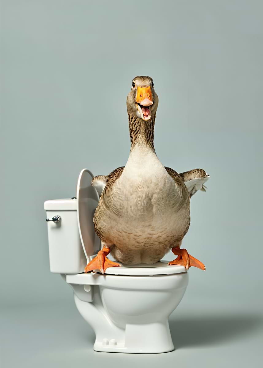 'Goose on Toilet' Poster, picture, metal print, paint by capricious ...