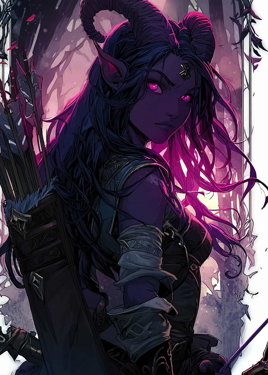 'Tiefling Archer in Forest' Poster, picture, metal print, paint by ...