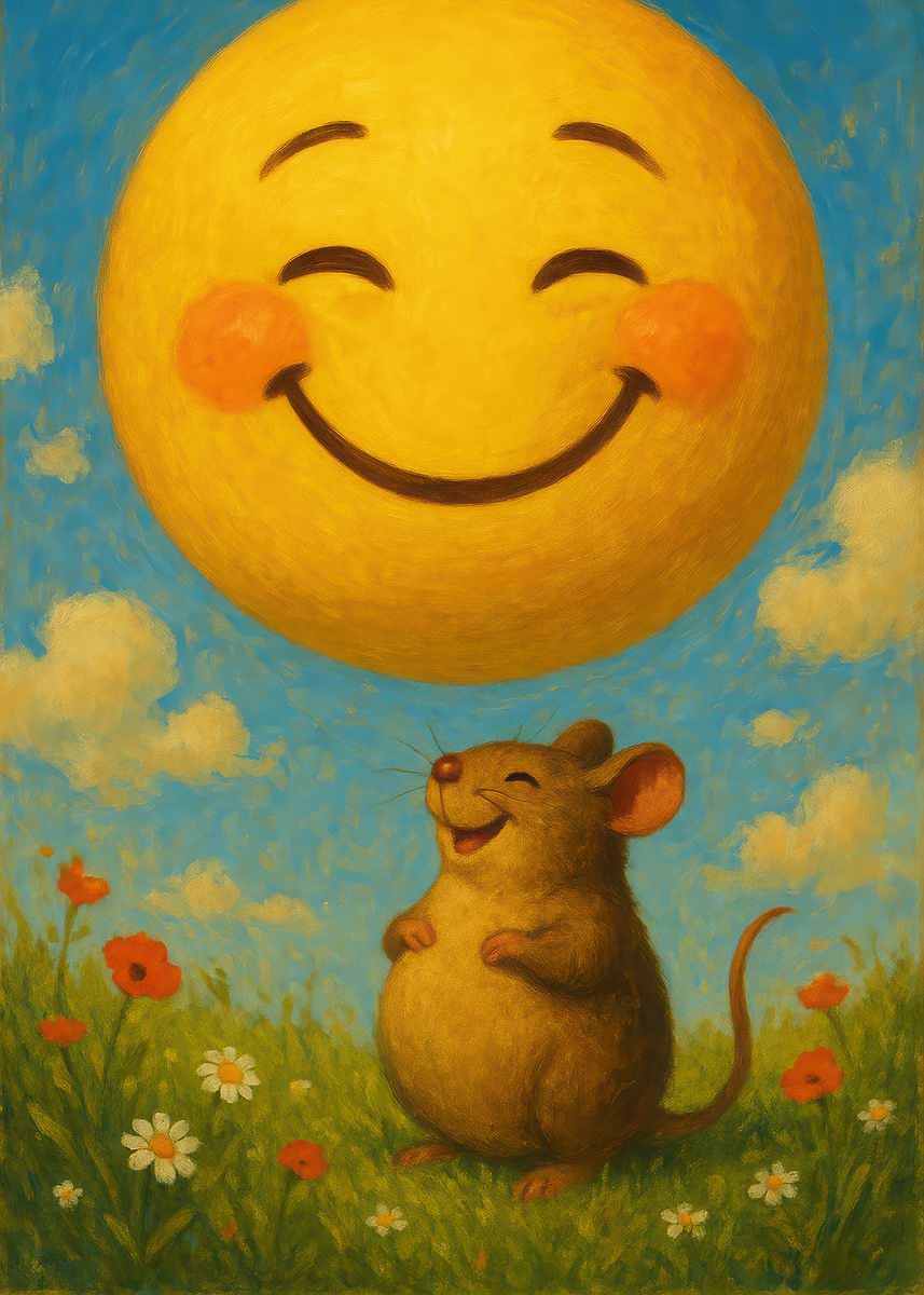 'Happy Mouse and Smiling Sun' Poster, picture, metal print, paint by ...