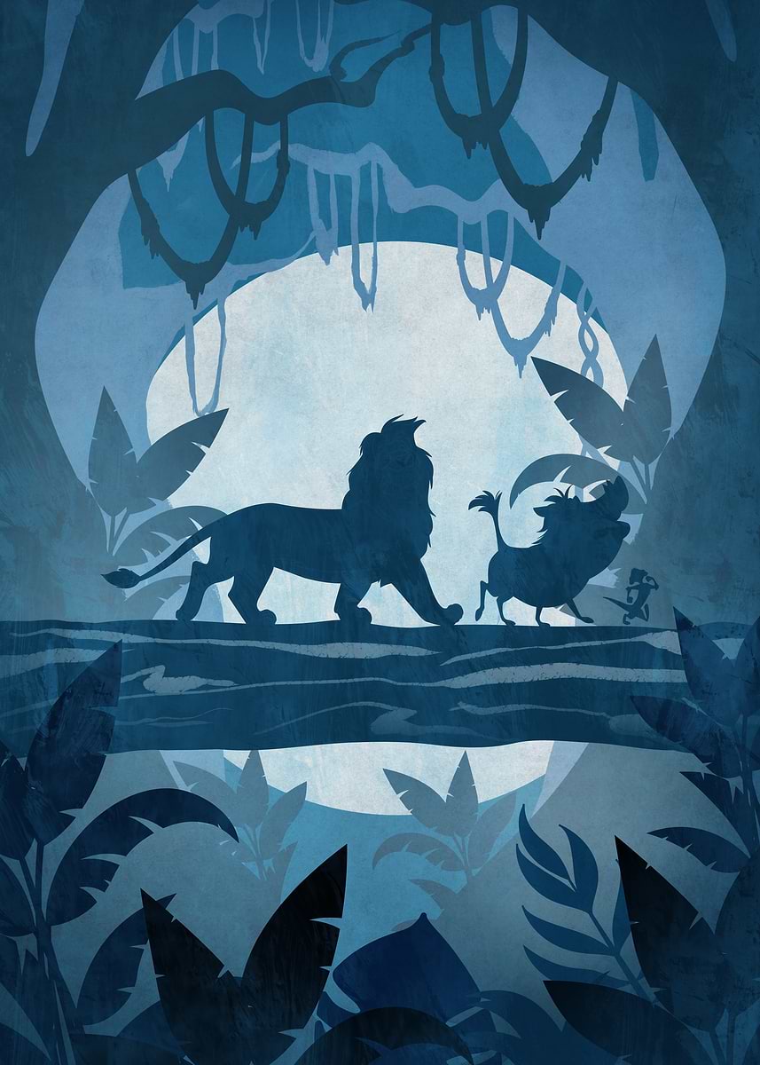 'Simba Pumbaa Timon Blue Iconic Silhouette' Poster, picture, metal ...