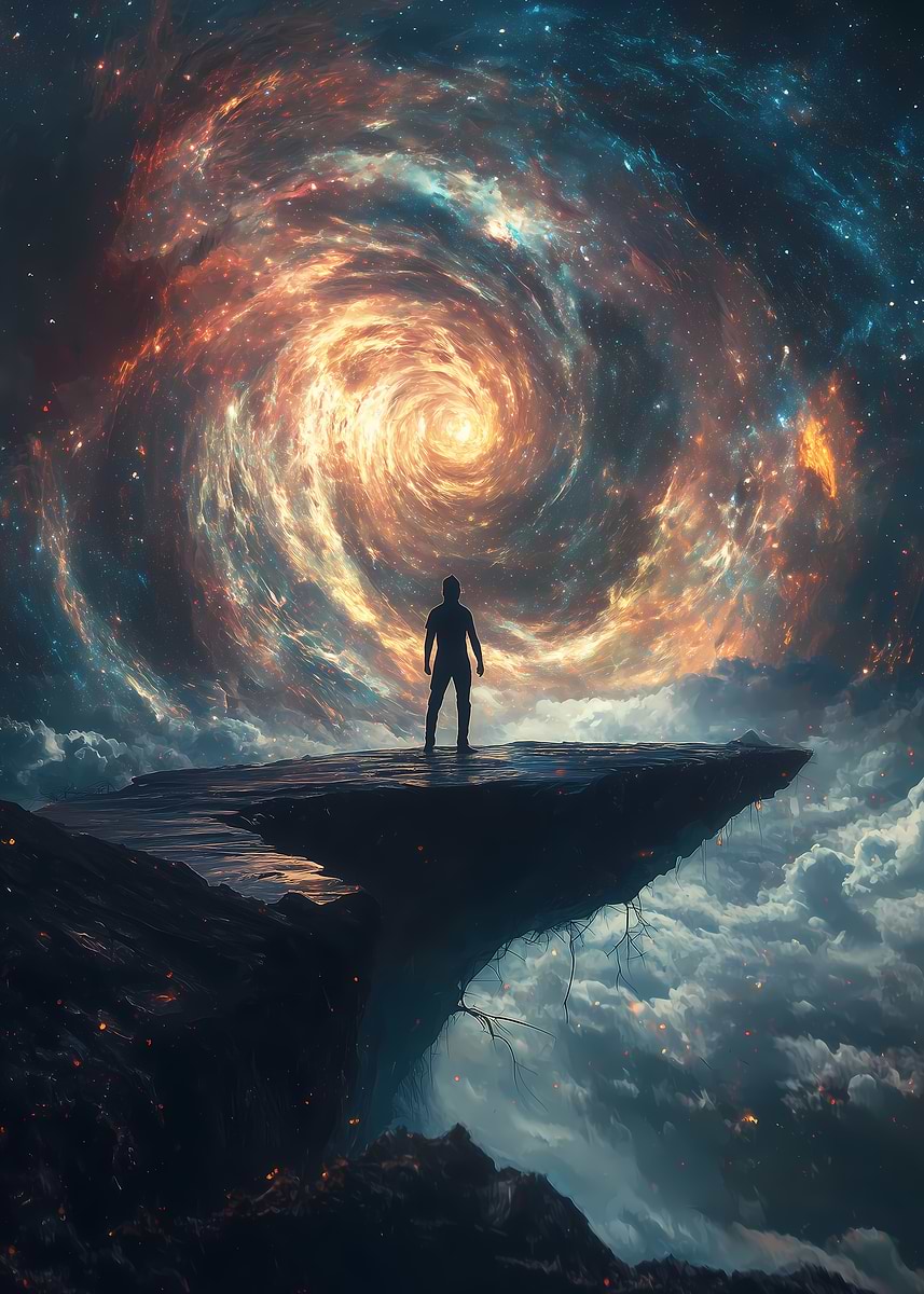 'Edge of Infinity – Lone Figure Facing a Galactic Vortex' Poster ...
