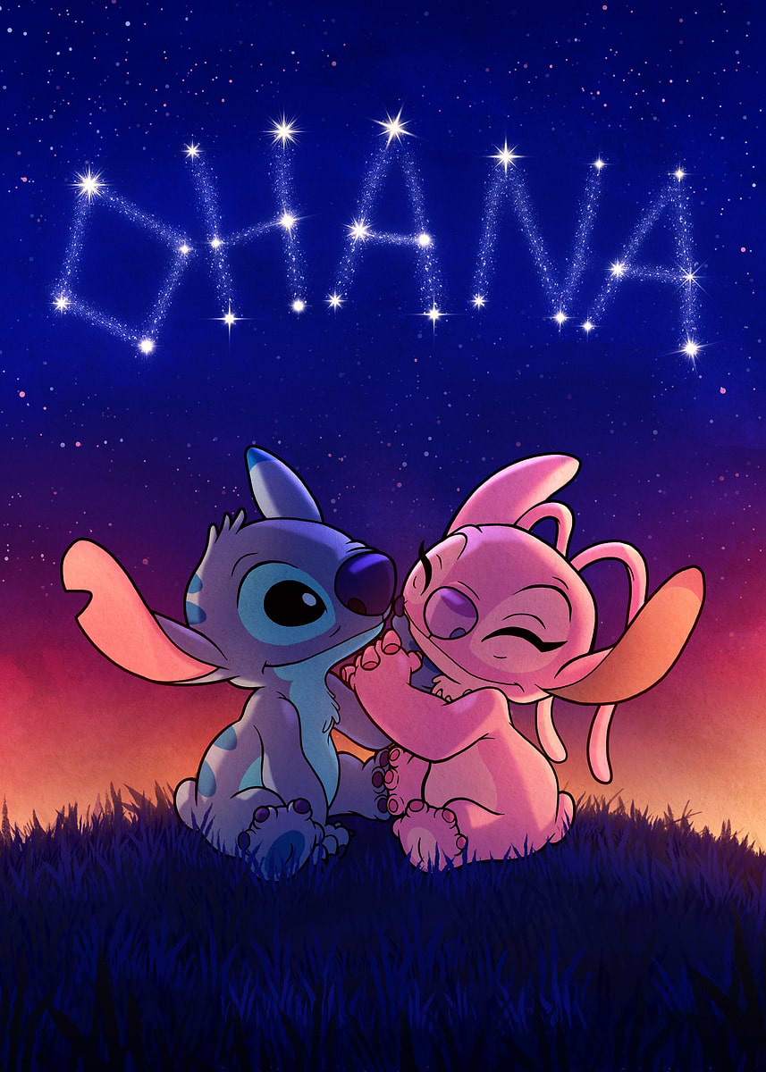 'Stitch Angel Ohana Stars' Poster, picture, metal print, paint by Disney Stitch | Displate