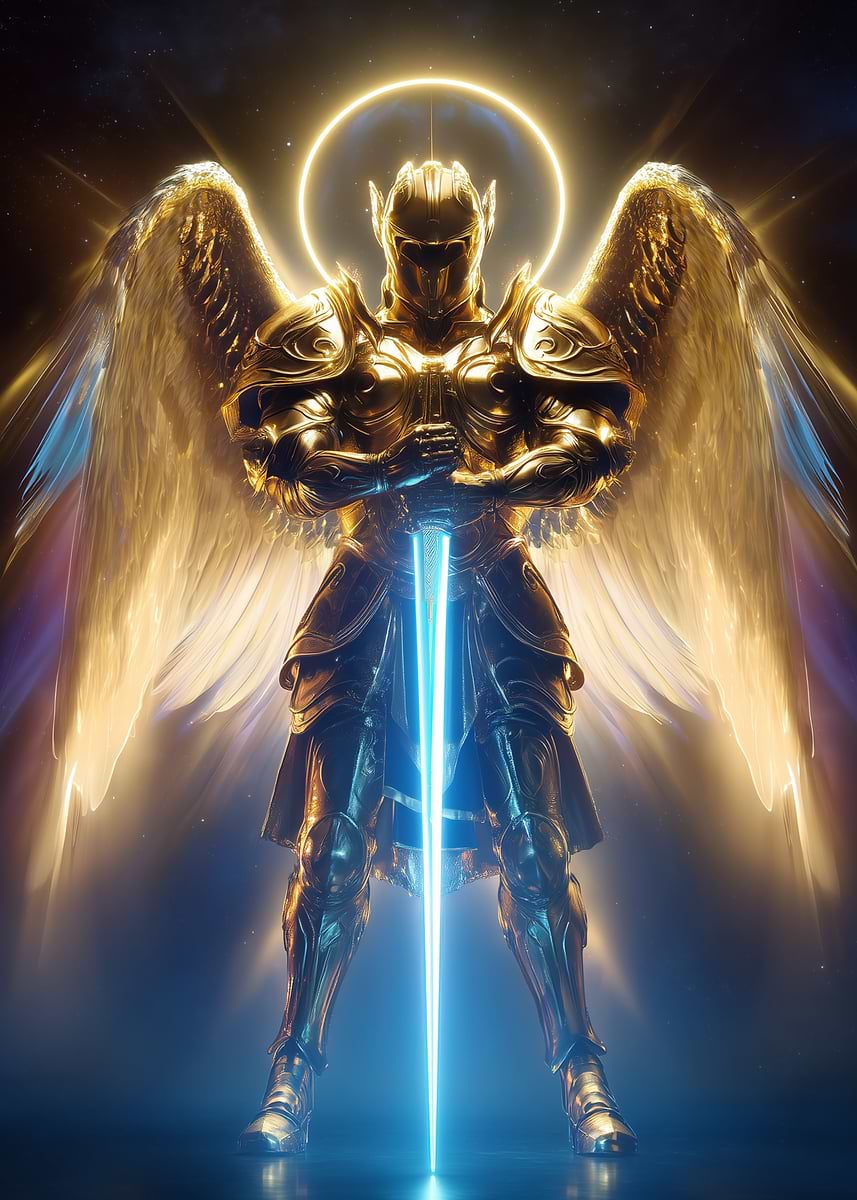 'Celestial Guardian – Golden Archangel with a Sword of Light' Poster ...