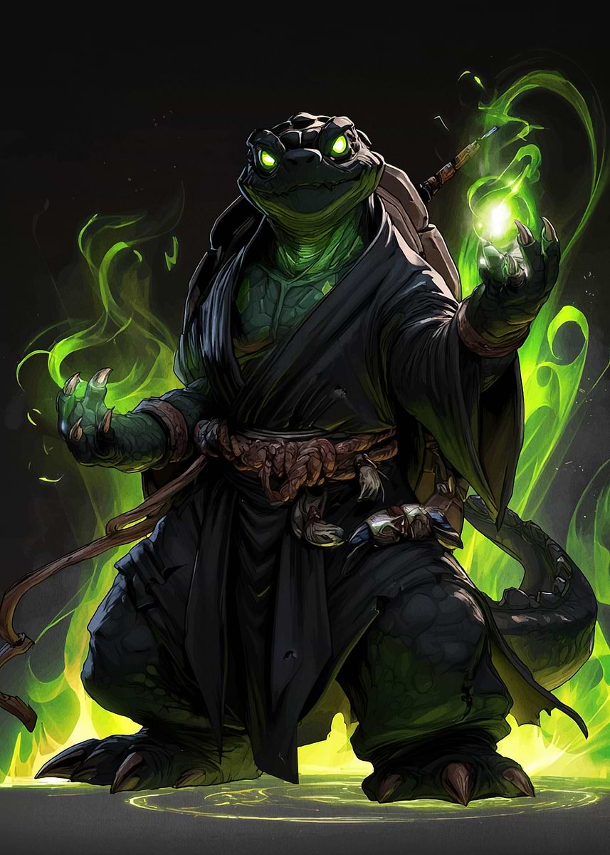 'Turtle Wizard with Green Magic' Poster, picture, metal print, paint by ...