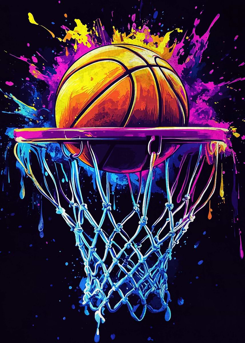 'Basketball Net with Splatters' Poster, picture, metal print, paint by ...
