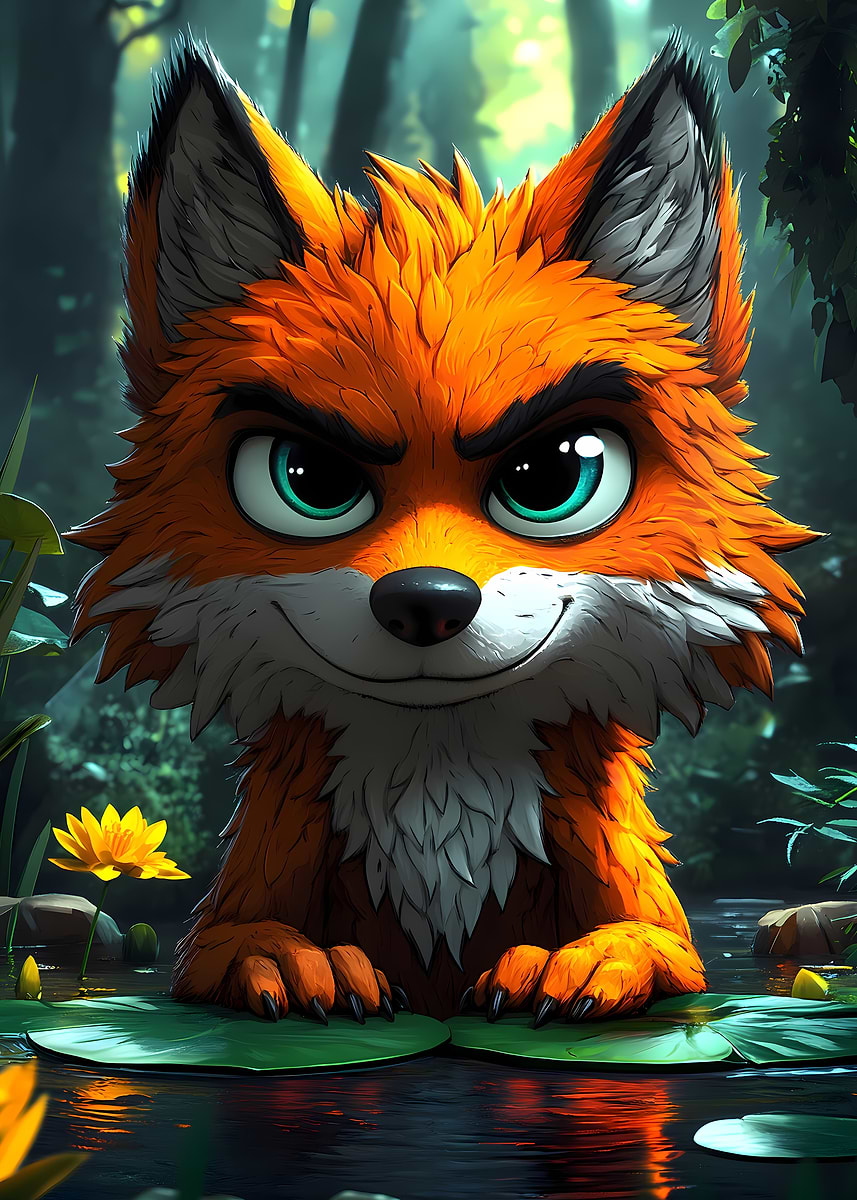 'Cartoon Fox in Water' Poster, picture, metal print, paint by Melvina ...