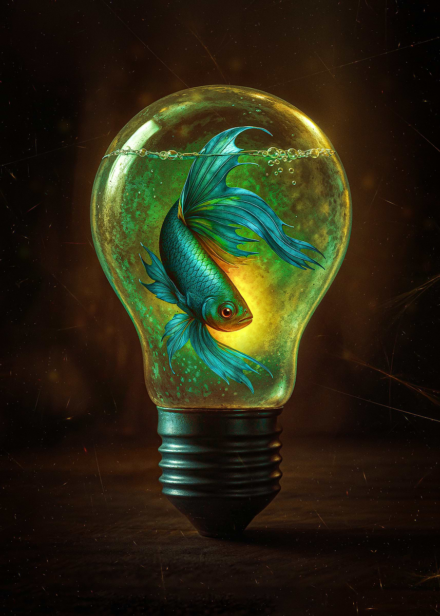 'Betta Fish in Light Bulb' Poster, picture, metal print, paint by ...