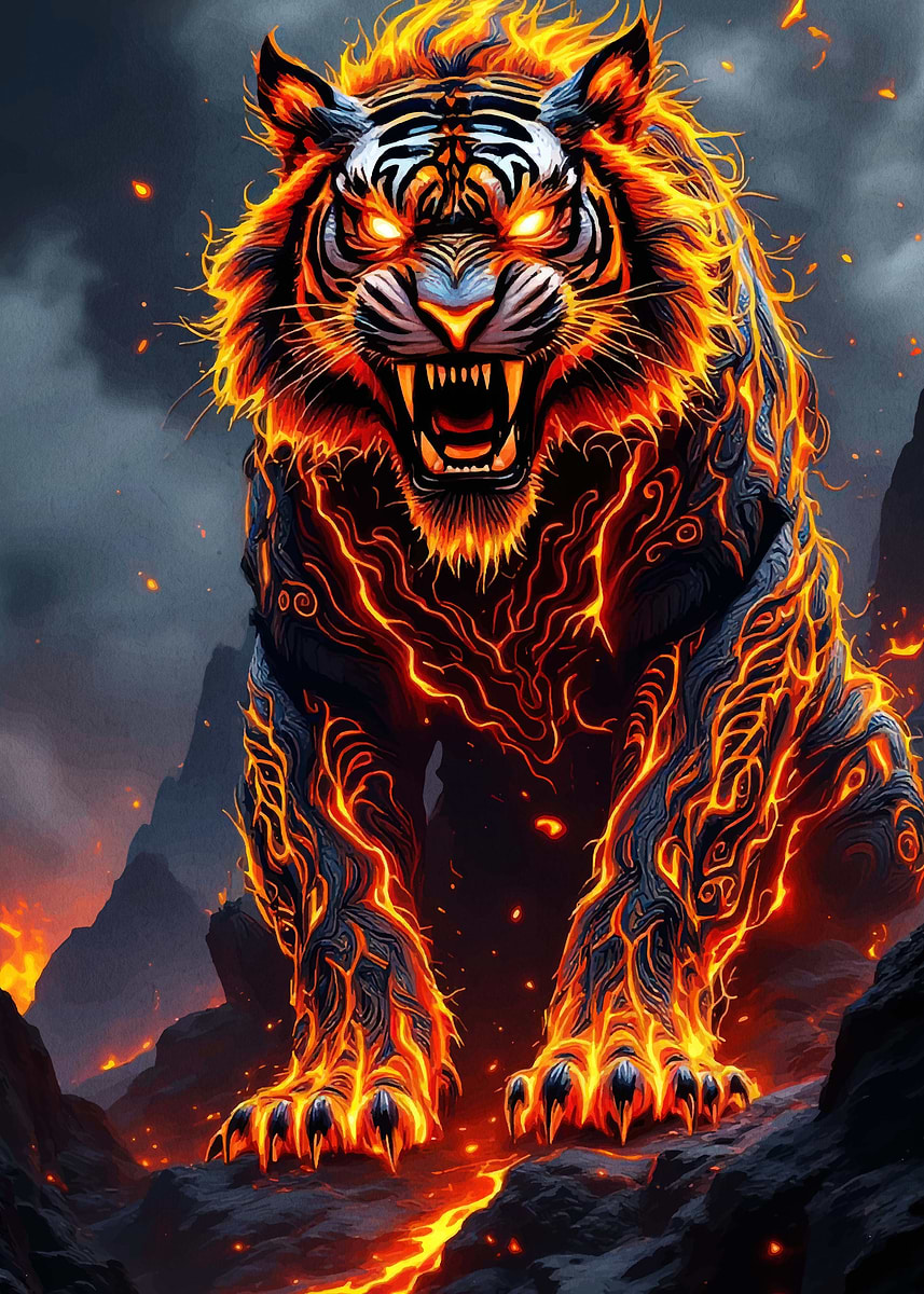 'Fiery Tiger' Poster, picture, metal print, paint by Laurie Holder 6518 ...