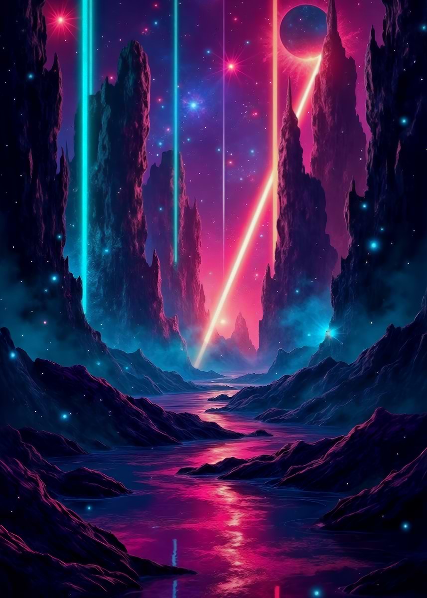 'Neon Lit Alien Landscape' Poster, picture, metal print, paint by ...