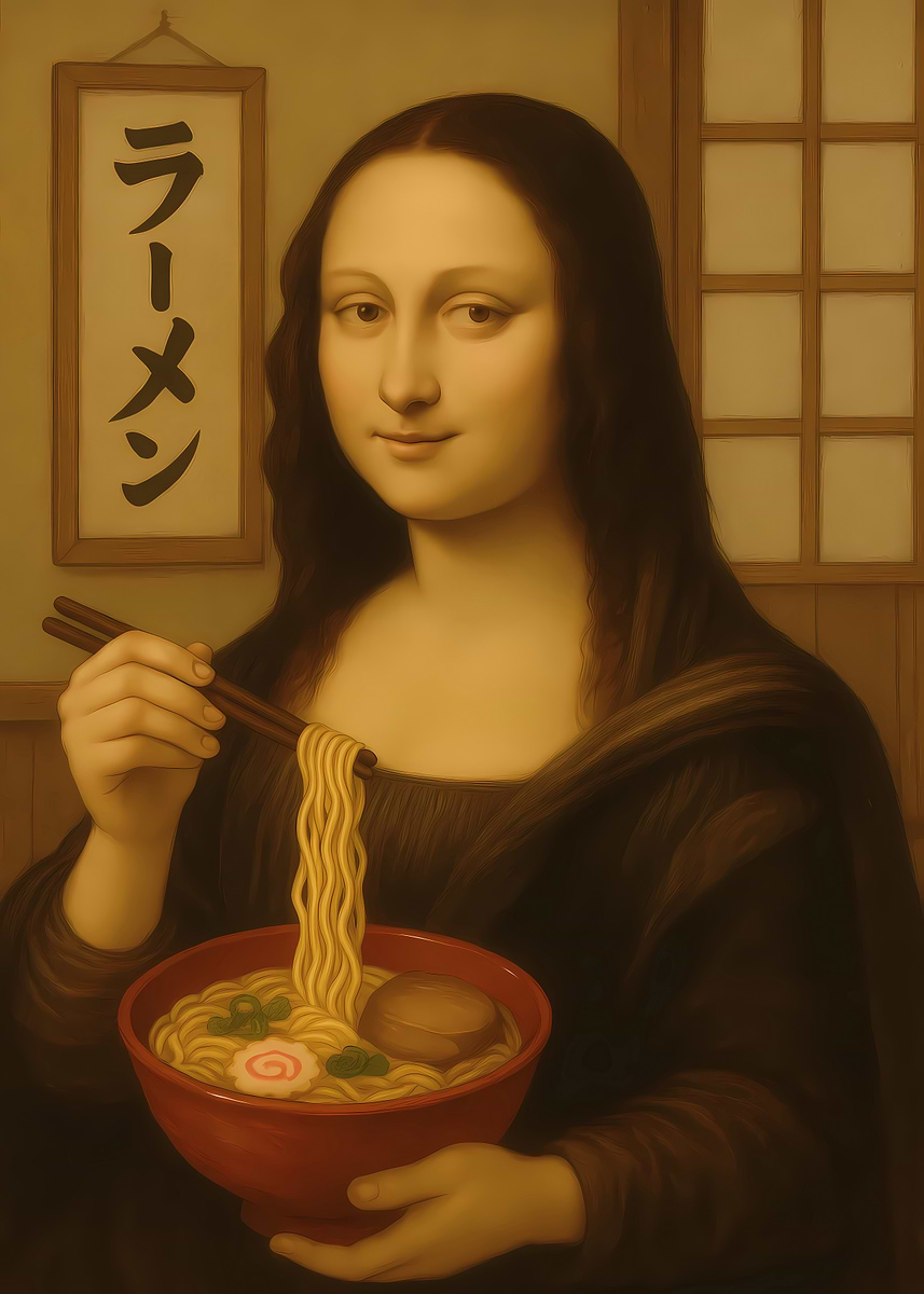 'Mona Lisa Eating Ramen' Poster, picture, metal print, paint by Melvina ...