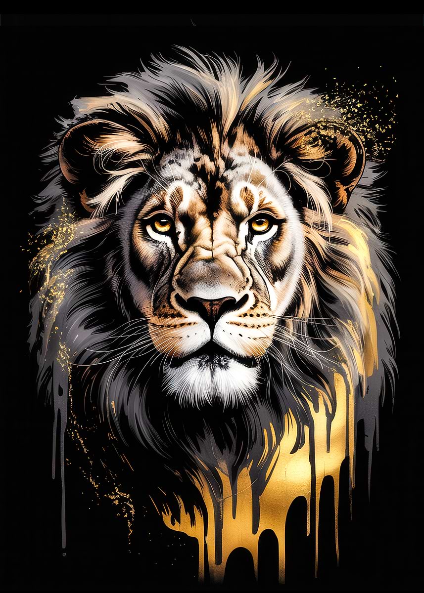 'Aureate Sovereign – Lion’s Roar in Abstract Gold & Ebony' Poster ...