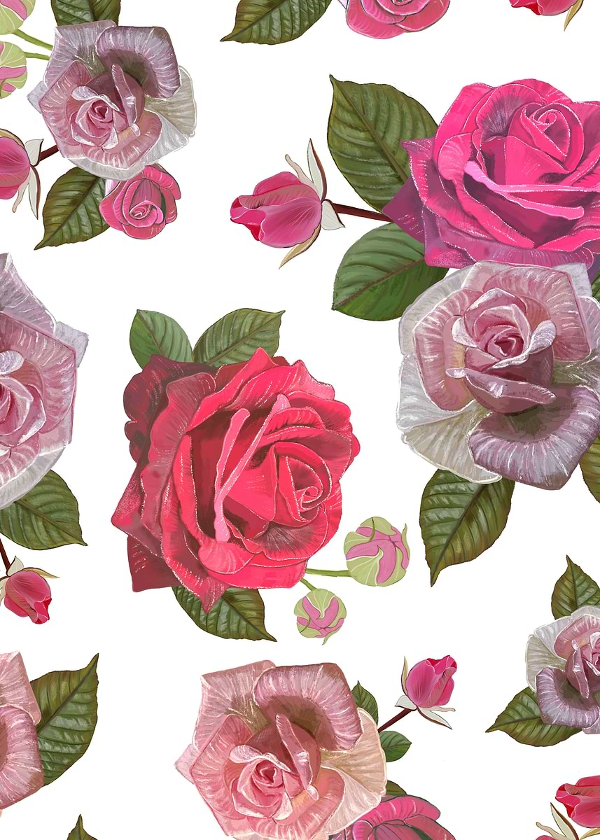 'Floral Rose Pattern' Poster, picture, metal print, paint by Gulsen ...