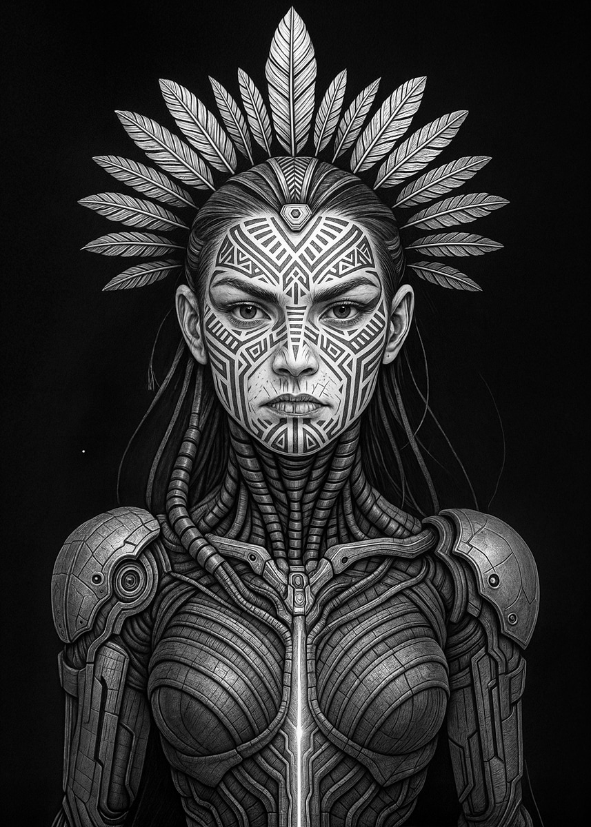 'Cybernetic Woman with Tribal Face Paint' Poster, picture, metal print ...