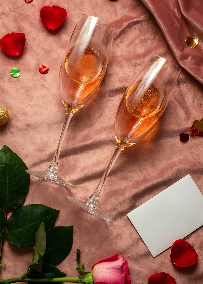 'Celebration with Champagne and Rose' Poster, picture, metal print ...