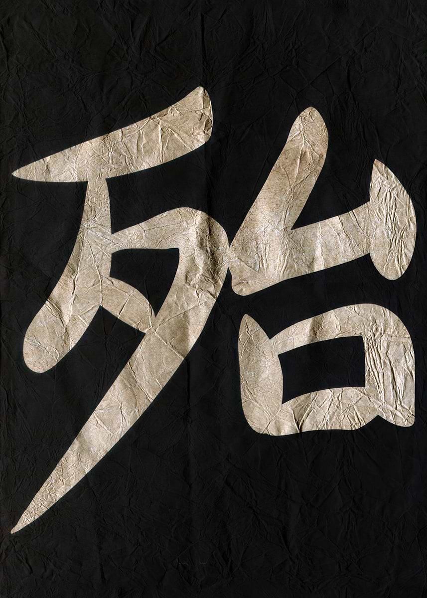 'Quiet , Japanese Calligraphy on Black Fabric' Poster, picture, metal ...
