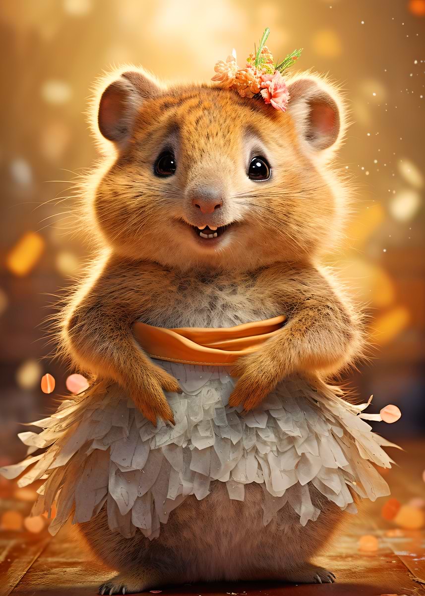 'Cute Quokka in Tutu and Flowers' Poster, picture, metal print, paint ...
