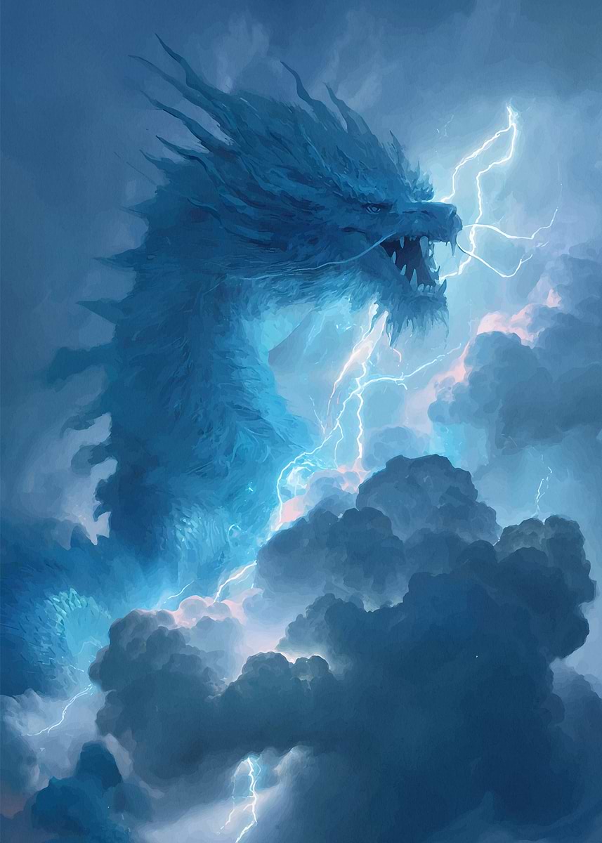 'Azure Dragon Stormy Clouds' Poster, picture, metal print, paint by ...