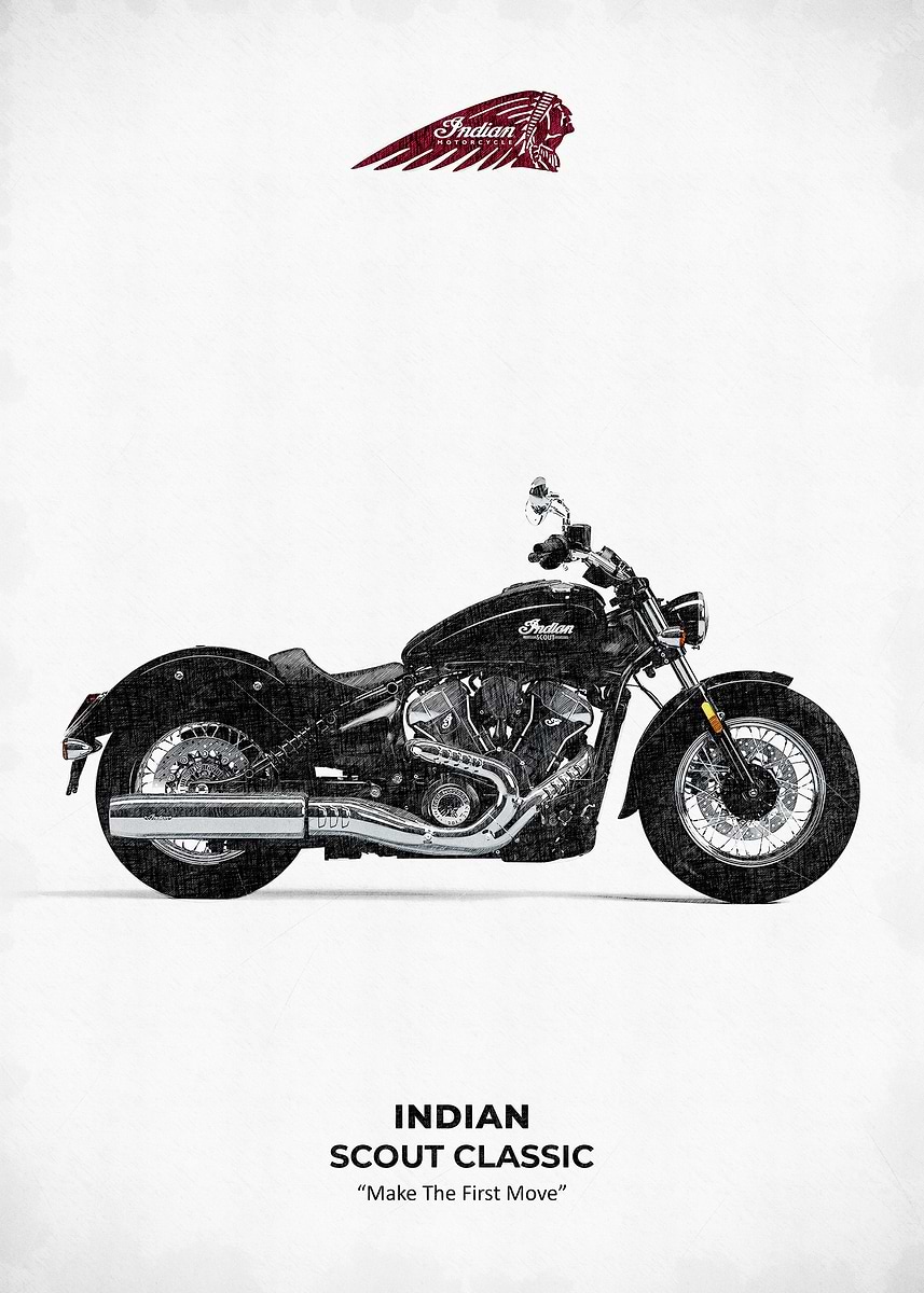 'Indian Scout Classic Motorcycle Illustration' Poster, picture, metal ...