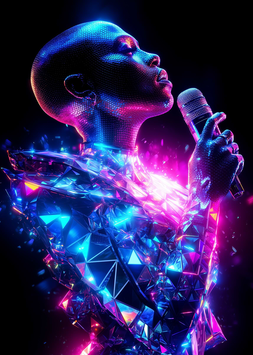 'Crystal Singer with Microphone' Poster, picture, metal print, paint by ...
