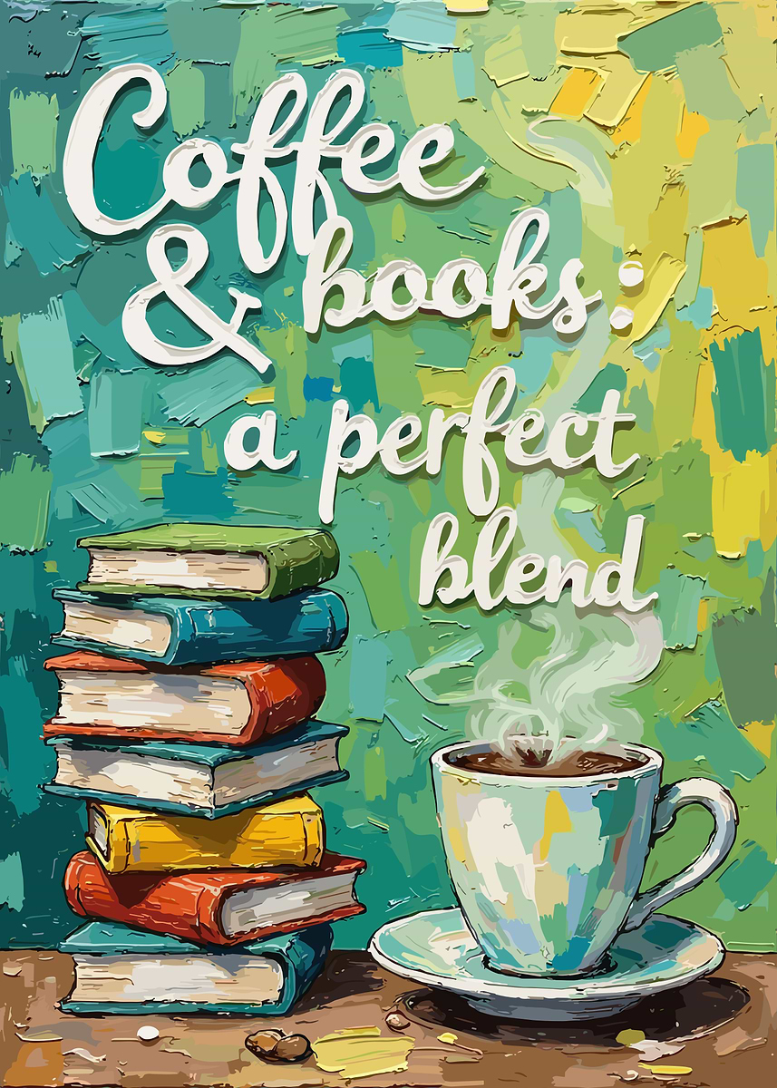 'Coffee and Books: A Perfect Blend' Poster, picture, metal print, paint ...