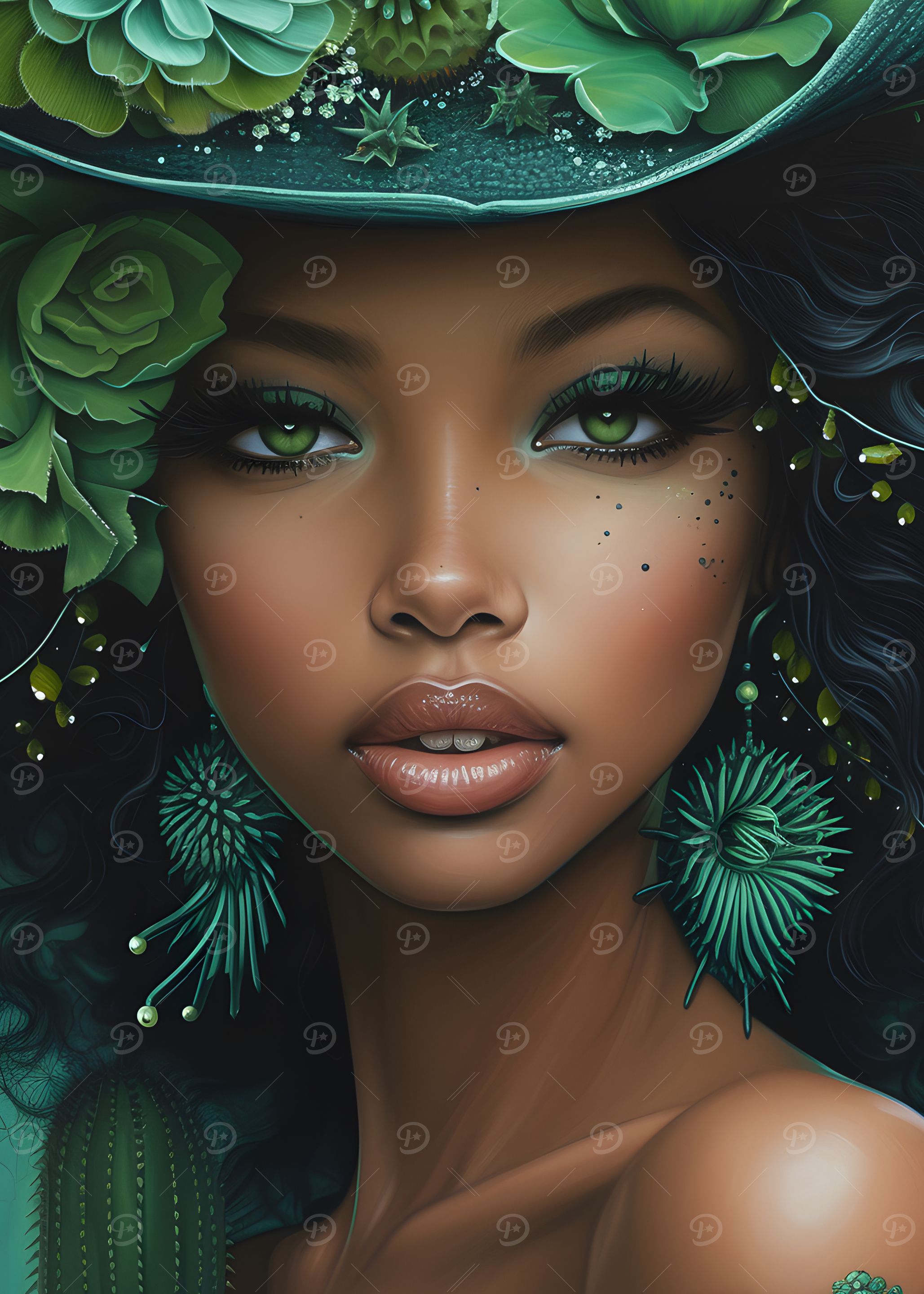 'Green Goddess Portrait' Poster, picture, metal print, paint by ...