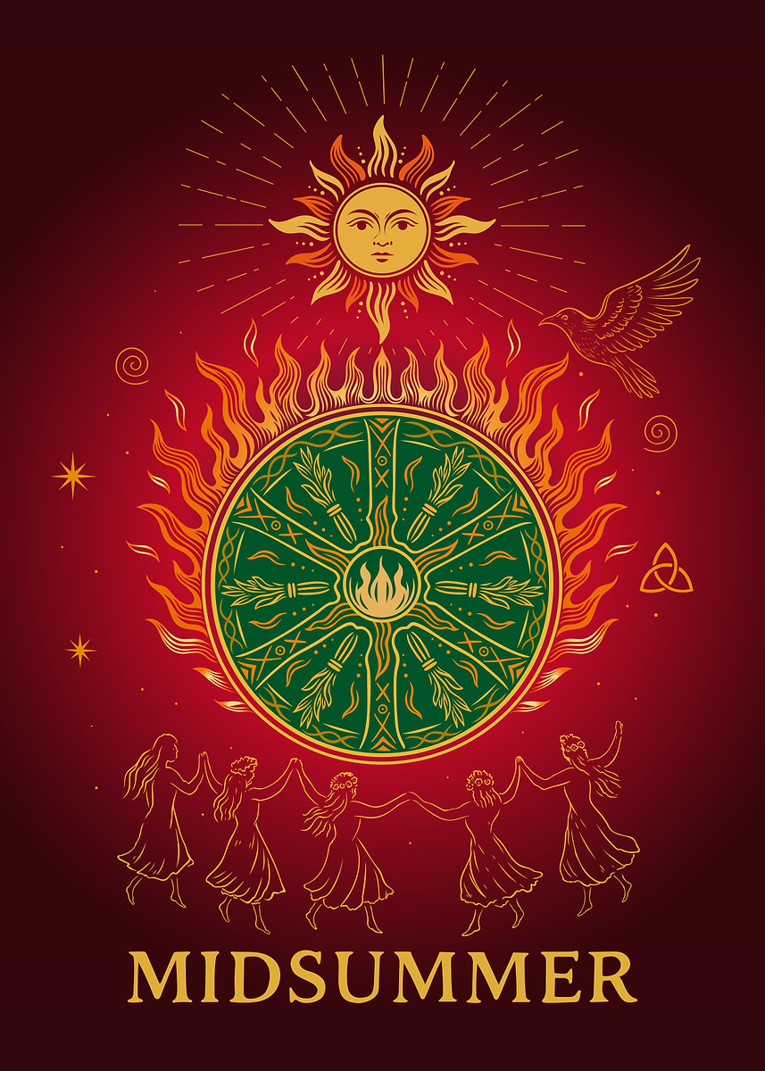 'Midsummer Solstice - Pagan Sun Wheel Art' Poster, picture, metal print ...