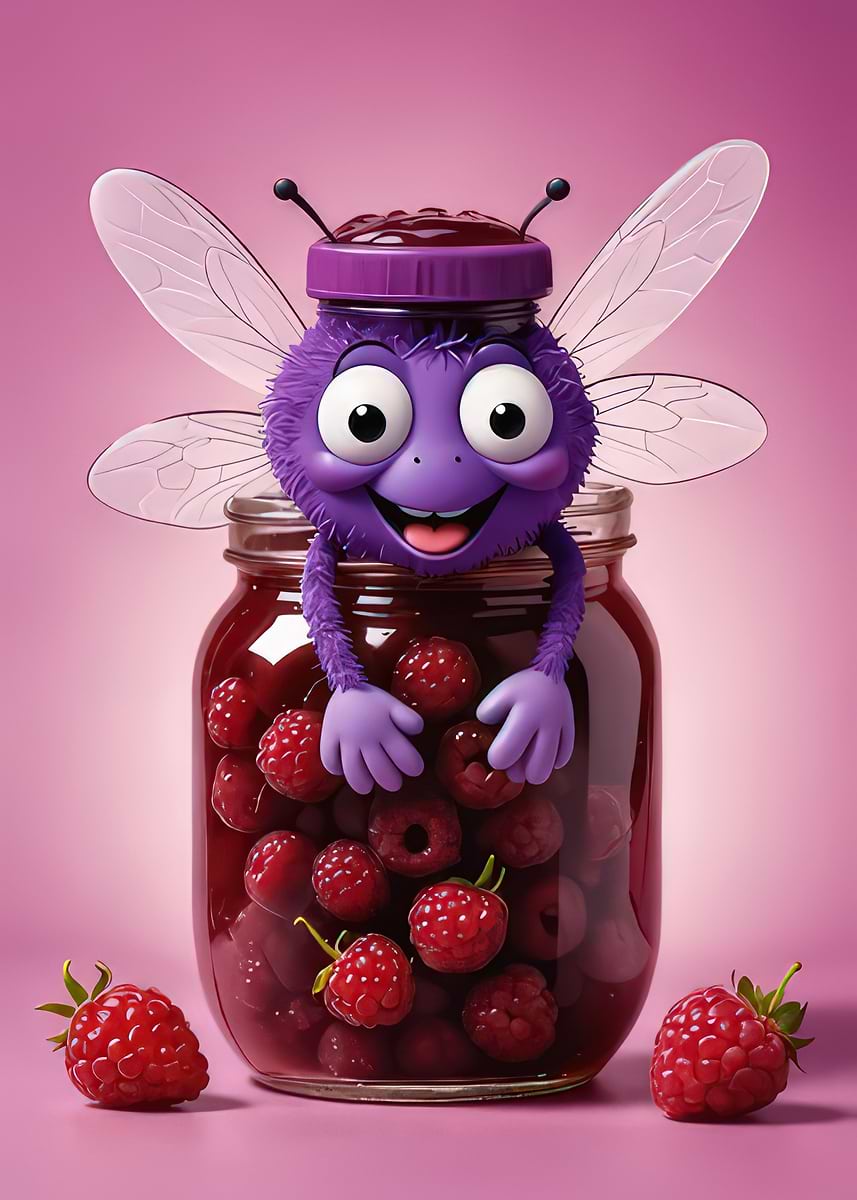 'Cartoon Bug in Raspberry Jam Jar' Poster, picture, metal print, paint ...