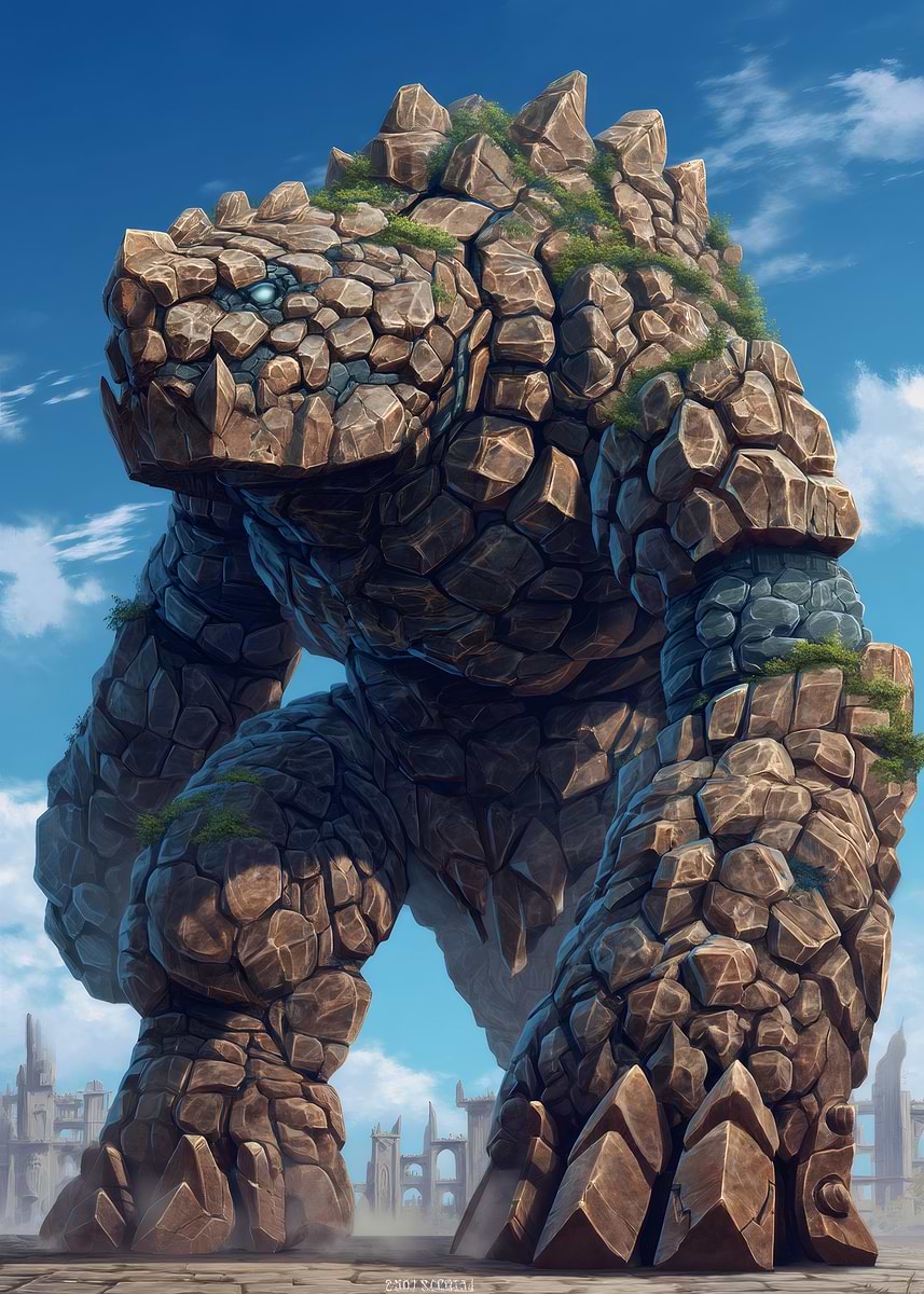 'Stone Golem Fantasy Creature Illustration' Poster, picture, metal ...