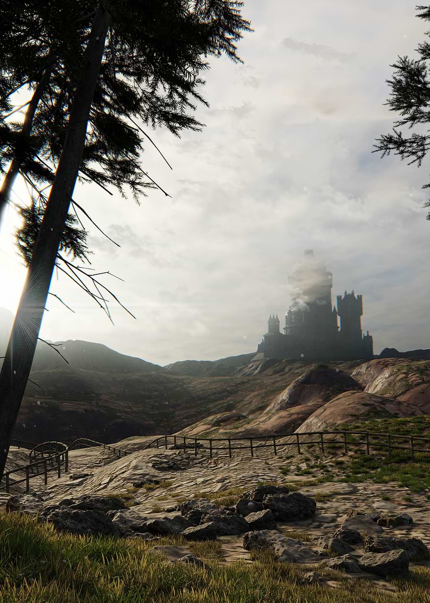 'Castle on the Hill Landscape' Poster, picture, metal print, paint by ...