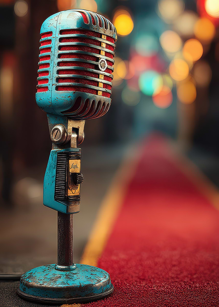 'Vintage Microphone on Red Carpet' Poster, picture, metal print, paint ...