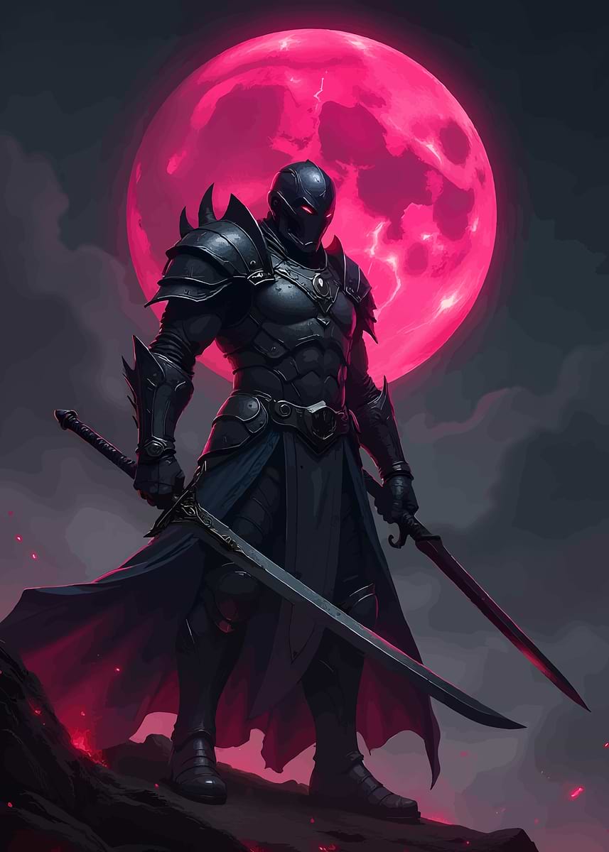 'Dark Knight with Swords under Moon' Poster, picture, metal print ...