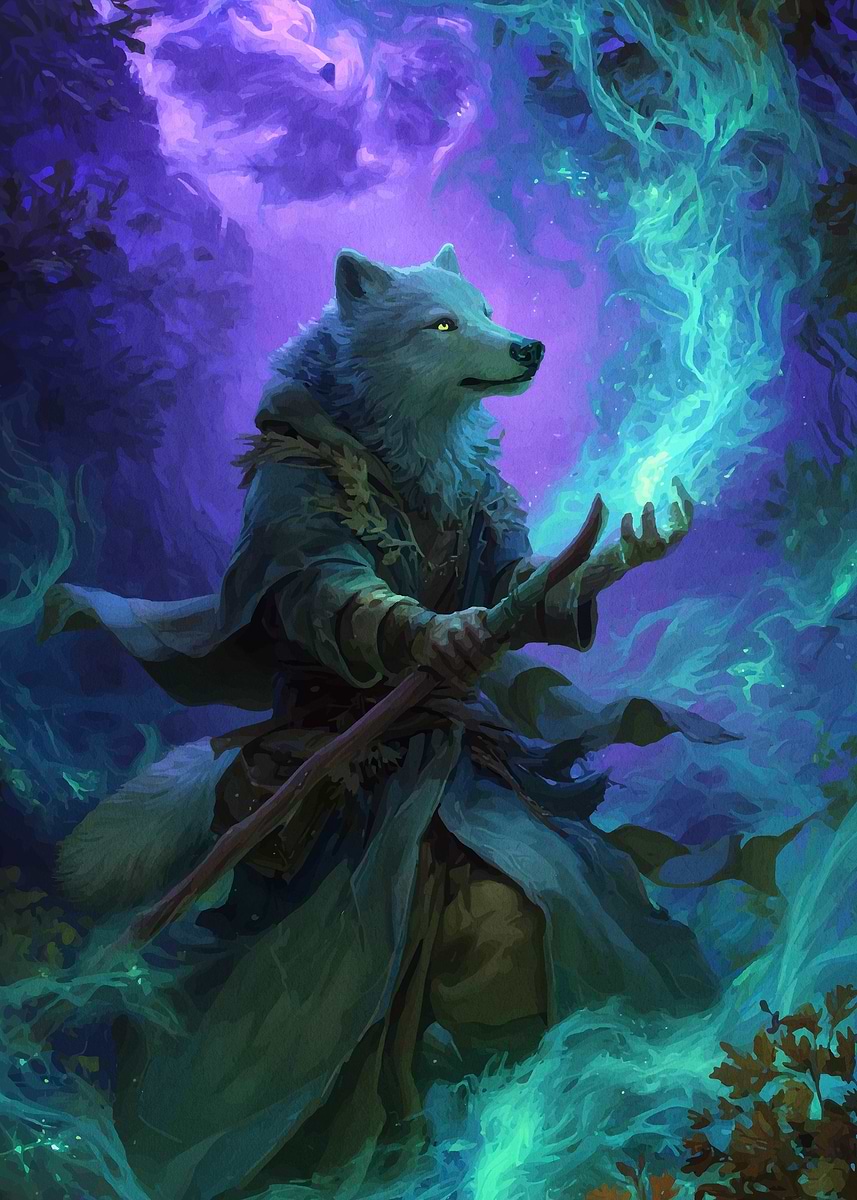 'Wolf Mage Casting Magic' Poster, picture, metal print, paint by Hobert ...