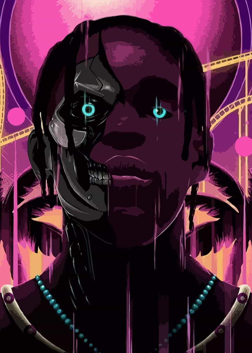 'Cyborg Portrait with Pink and Purple Hues' Poster, picture, metal ...