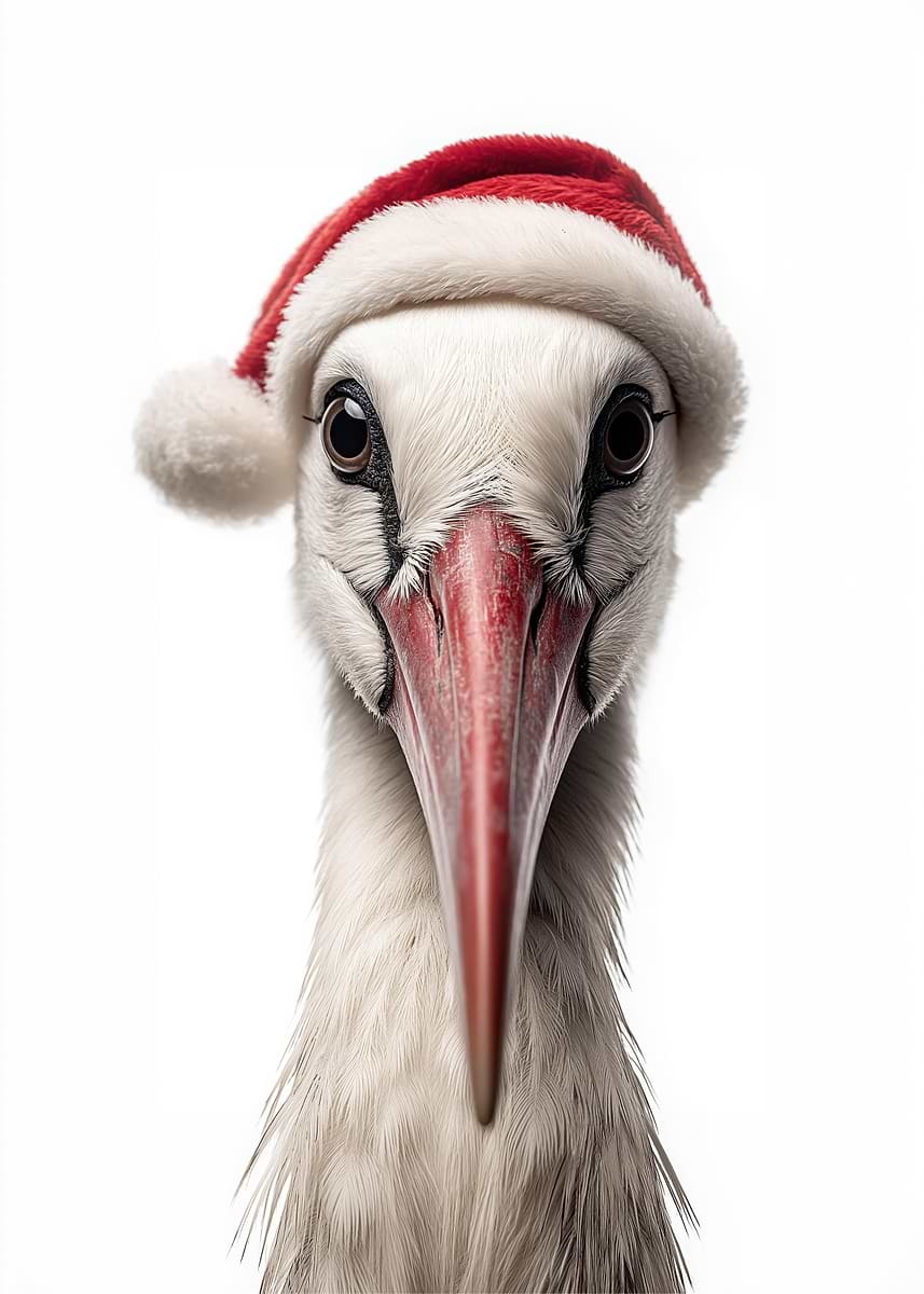 'Stork with Santa Hat' Poster, picture, metal print, paint by Lazy Owl ...