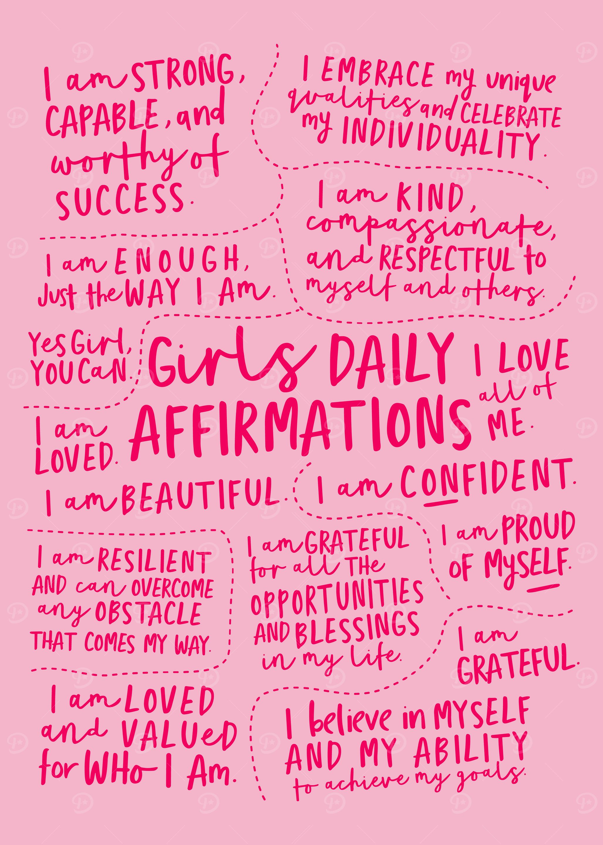 'Girls Daily Affirmations Pink Poster' Poster, picture, metal print ...