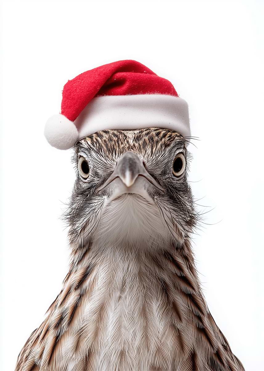 'Roadrunner wearing a Santa hat' Poster, picture, metal print, paint by ...